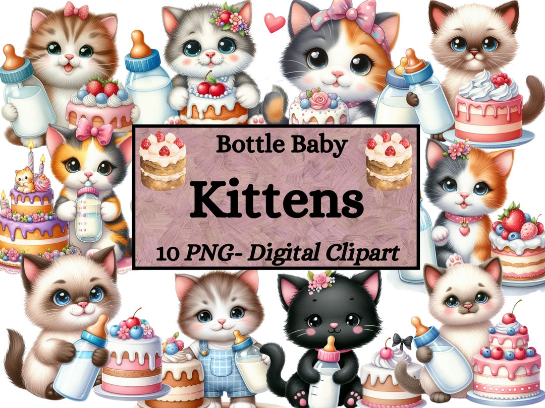Neonatal Kitten Clipart, Bottle Baby Kittens Clipart, Neonatal Foster ...