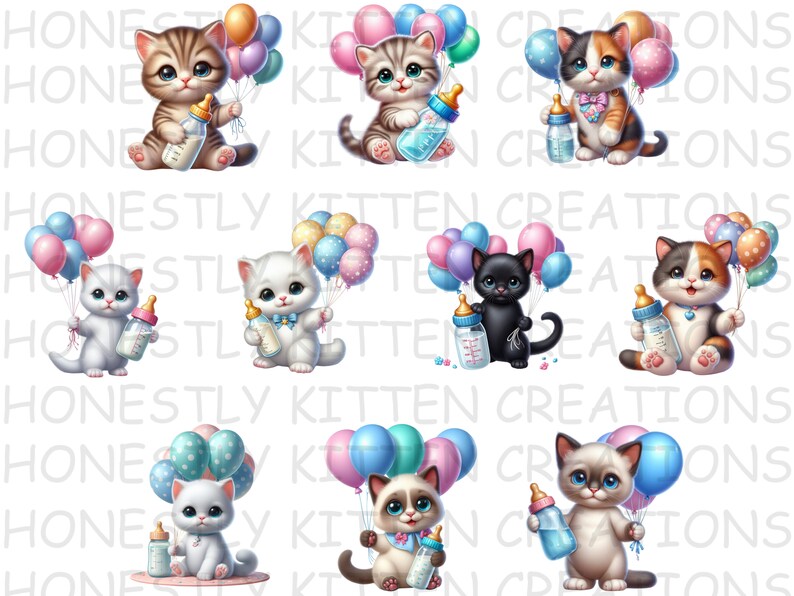 Digital Clipart, Neonatal Kittens Clipart, Bottle Baby Kitten Clipart ...