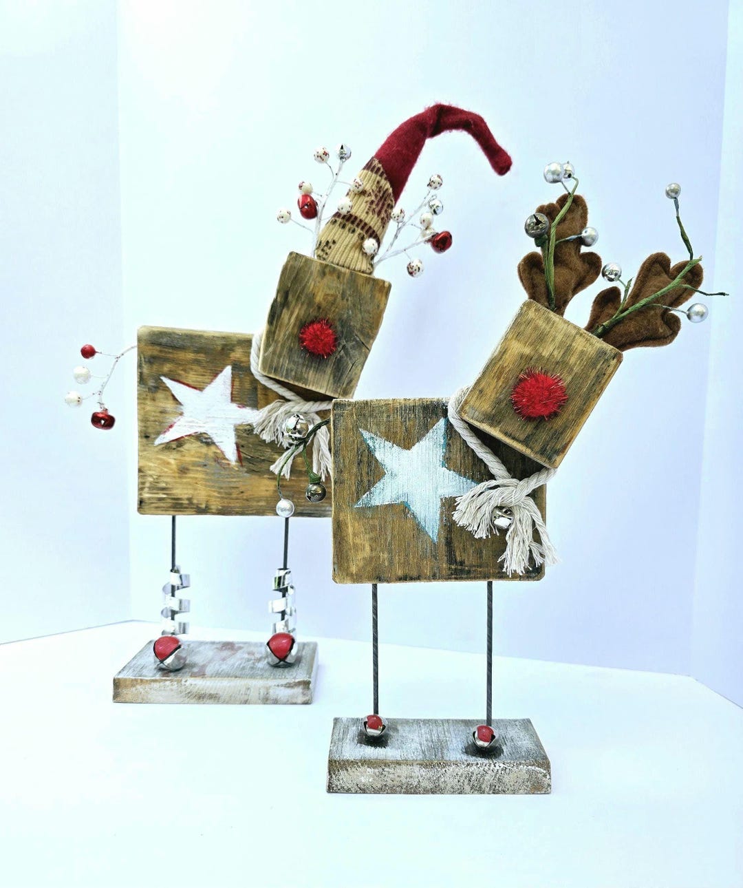 Rustic Wooden Reindeer Set of 2 Handmade Reindeer 14-16.5 Christmas ...