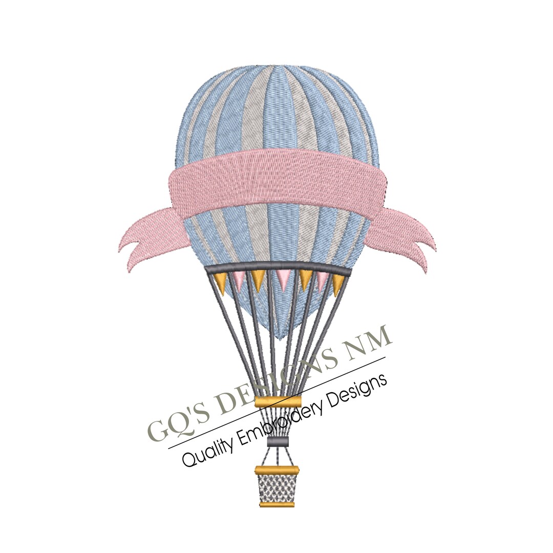 Pink and Blue Hot Air Balloon Embroidery Design – 6x10 Hoop, Instant ...