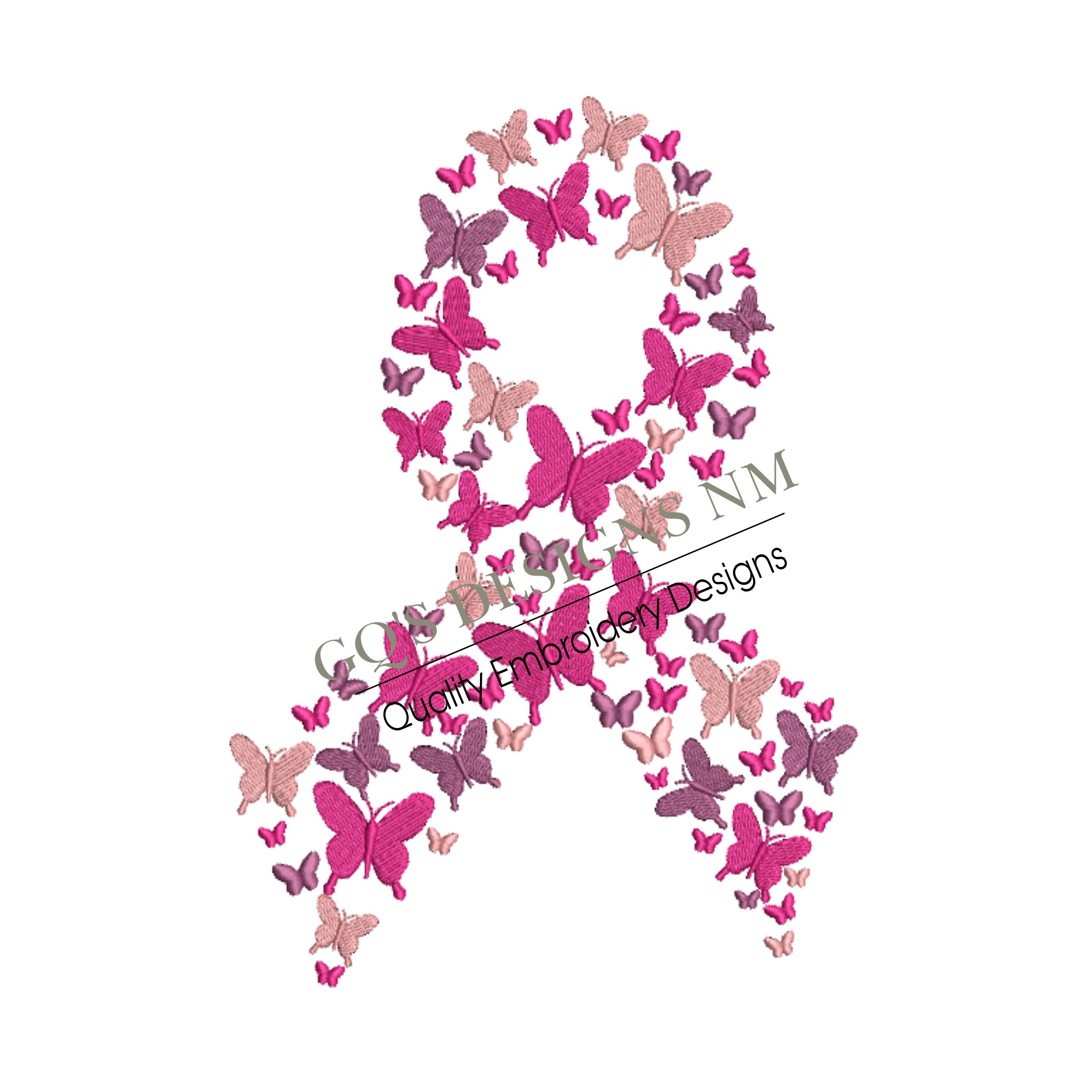 Pink Butterfly Breast Cancer Ribbon Design for Machine Embroidery. in ...