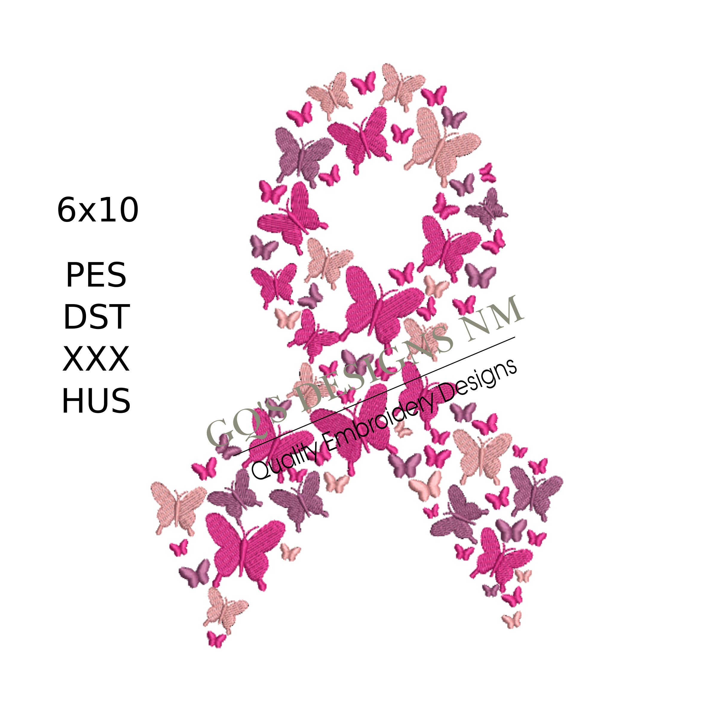 Pink Butterfly Breast Cancer Ribbon Embroidery Design – 6x10 Hoop ...