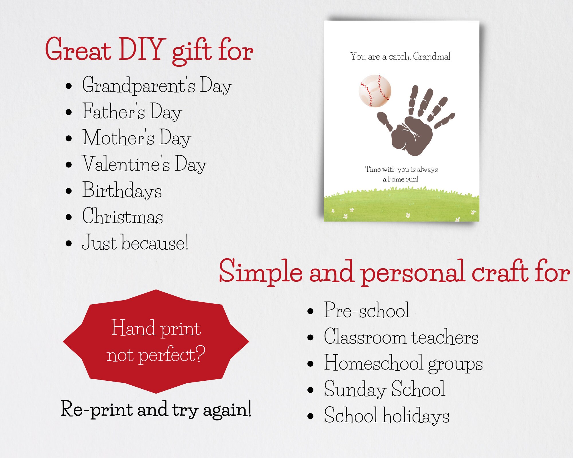 Grandparents Baseball Handprint Craft Gift for Kids - Etsy