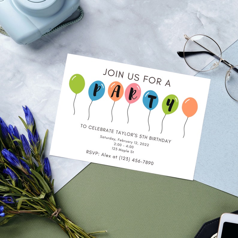Balloon Theme Invitation Instant Download Printable Canva Template - Etsy