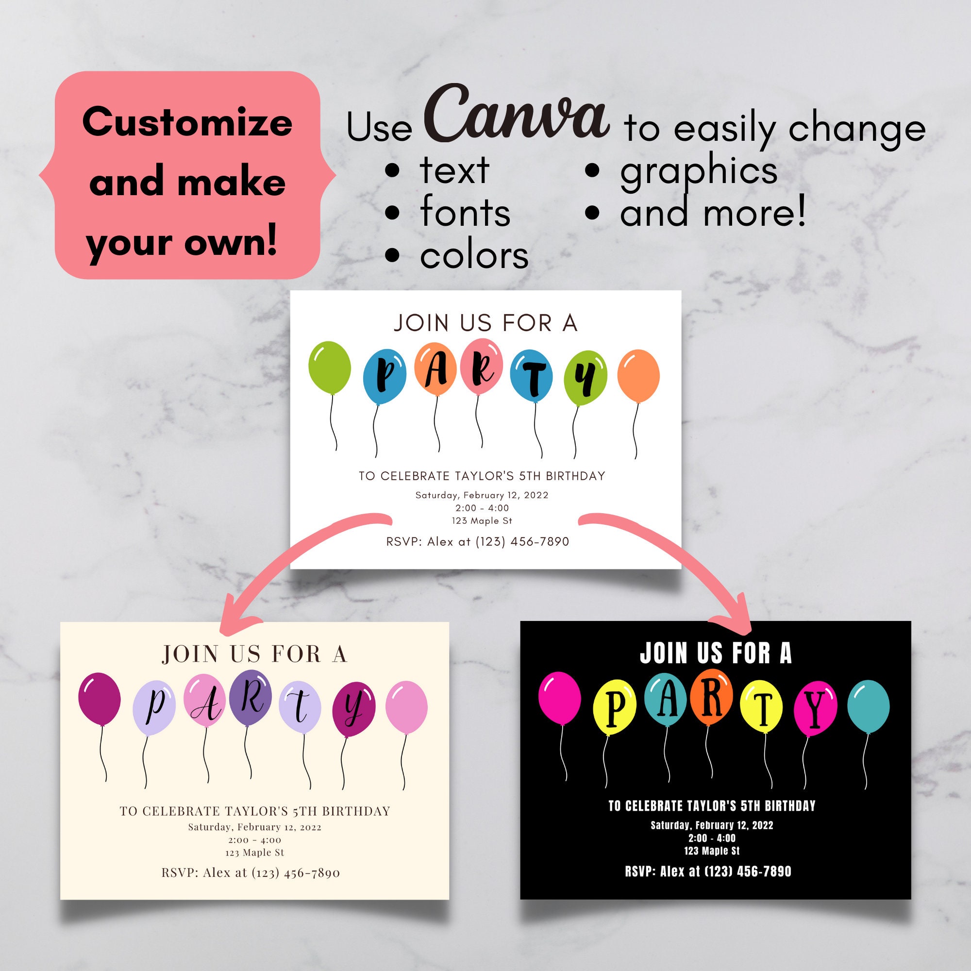 Balloon Theme Party Package Instant Download Printable Canva Template ...