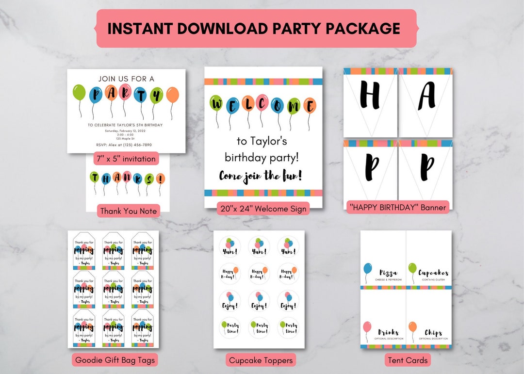 Balloon Theme Party Package - Instant Download Printable Canva Template ...