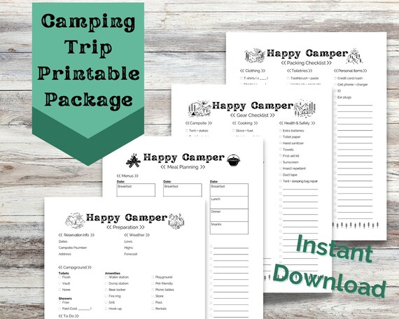 Camping Trip Planner PDF Printable Package Instant Download - Etsy