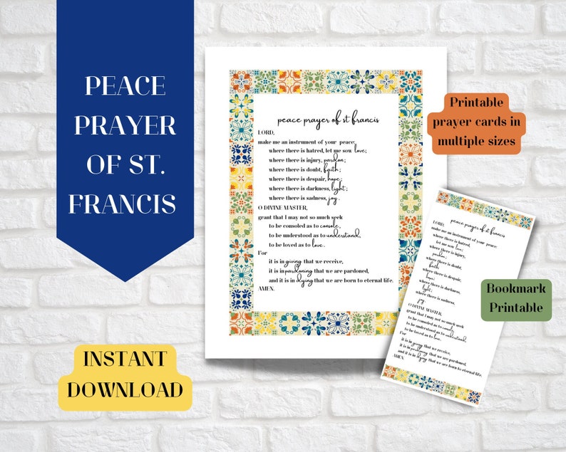Peace Prayer of St Francis Prayer Card Art and Bookmarks - Instant ...
