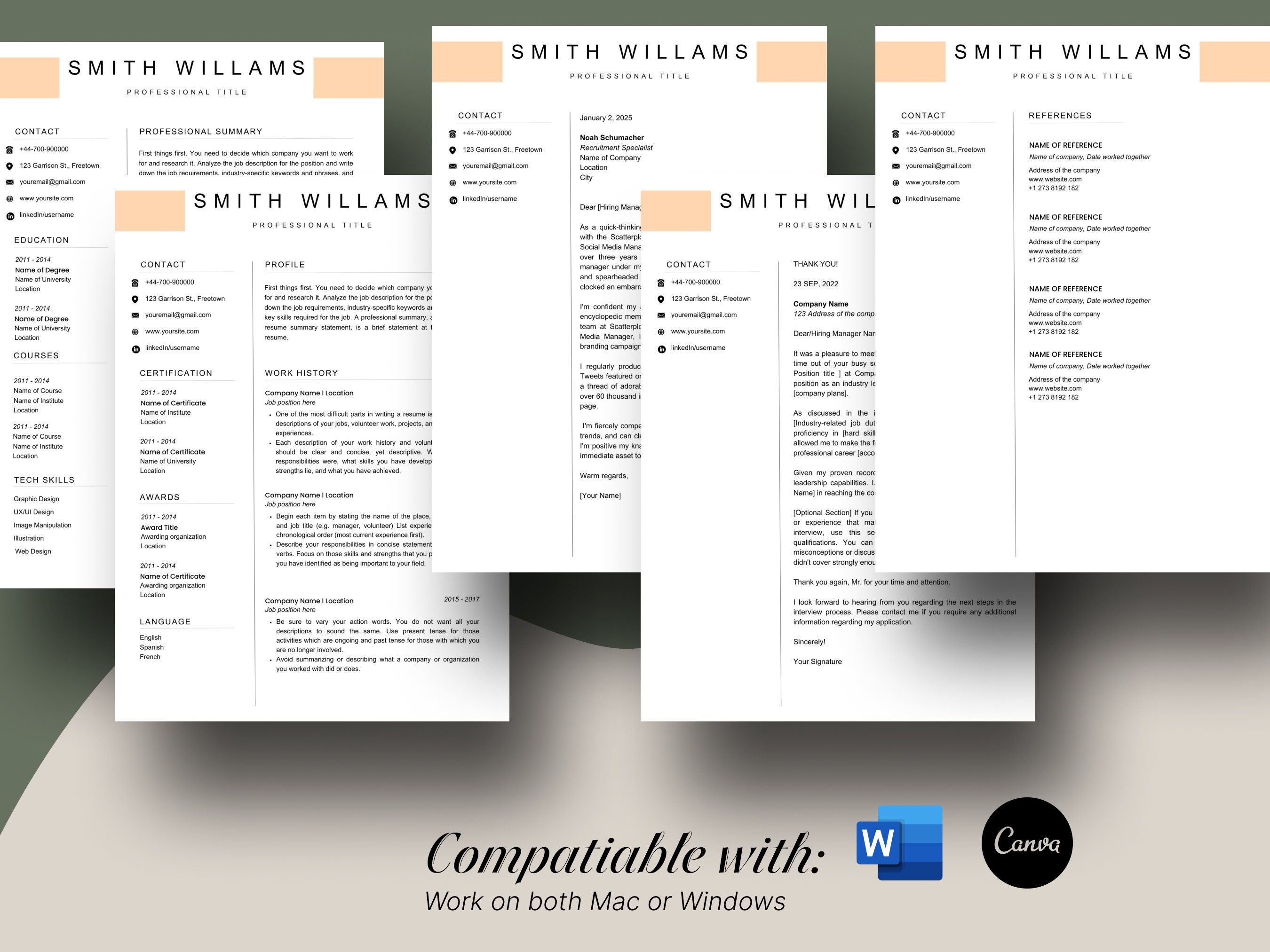 Modern Resume Template Bundle With Cover Letter and Reference Page ...