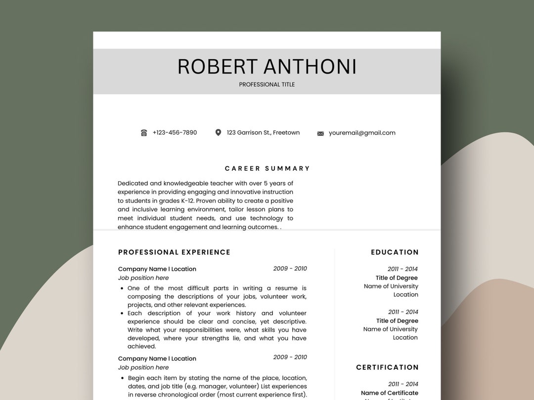 Modern Elegant Simple Resume Template | Professional CV Design ...