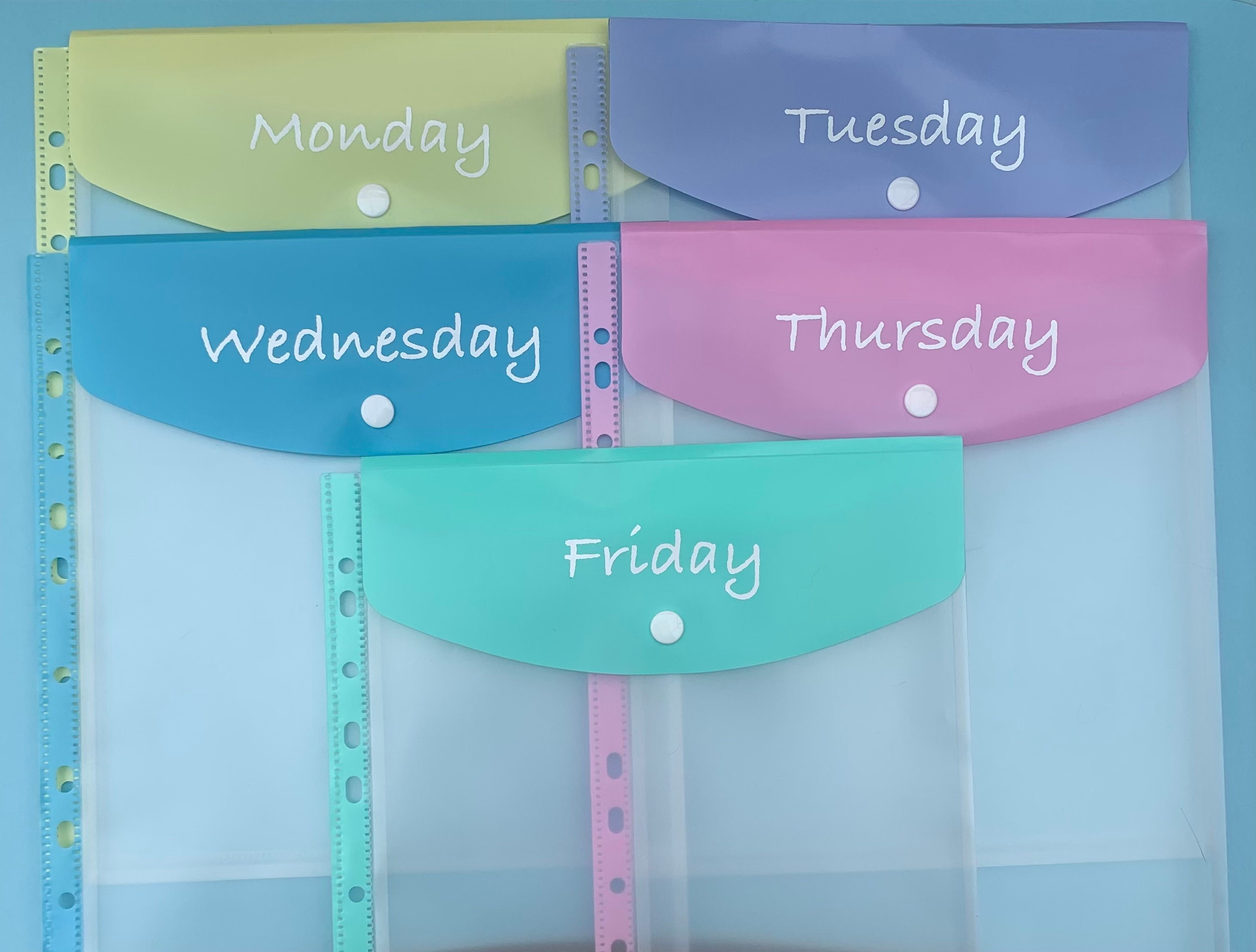 Set of 5 Days of the Week A4 Ring Binder Wallets - Etsy UK