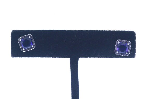 Pandora Blue Square Sparkle Halo Stud Earrings - Gem