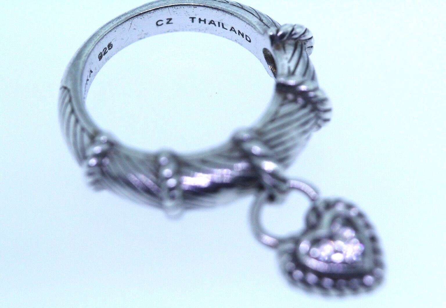 Judith Ripka Sterling Silver Dangling CZ Heart Charm Ring - Etsy