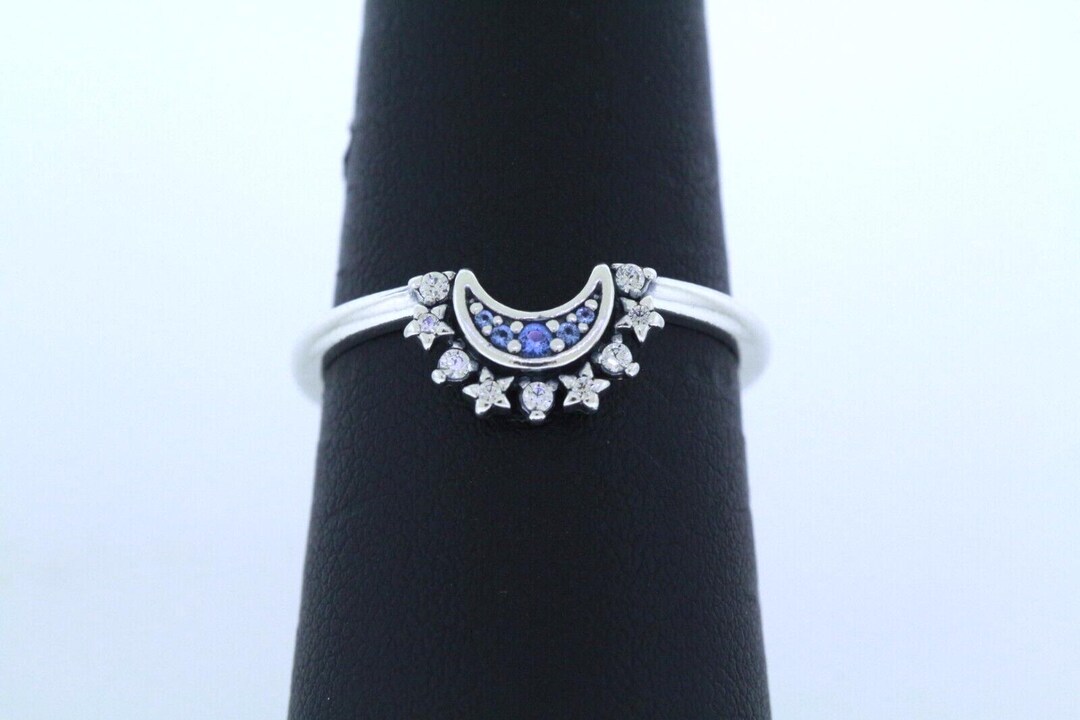 Pandora Celestial Blue Sparkling Moon Ring - Etsy