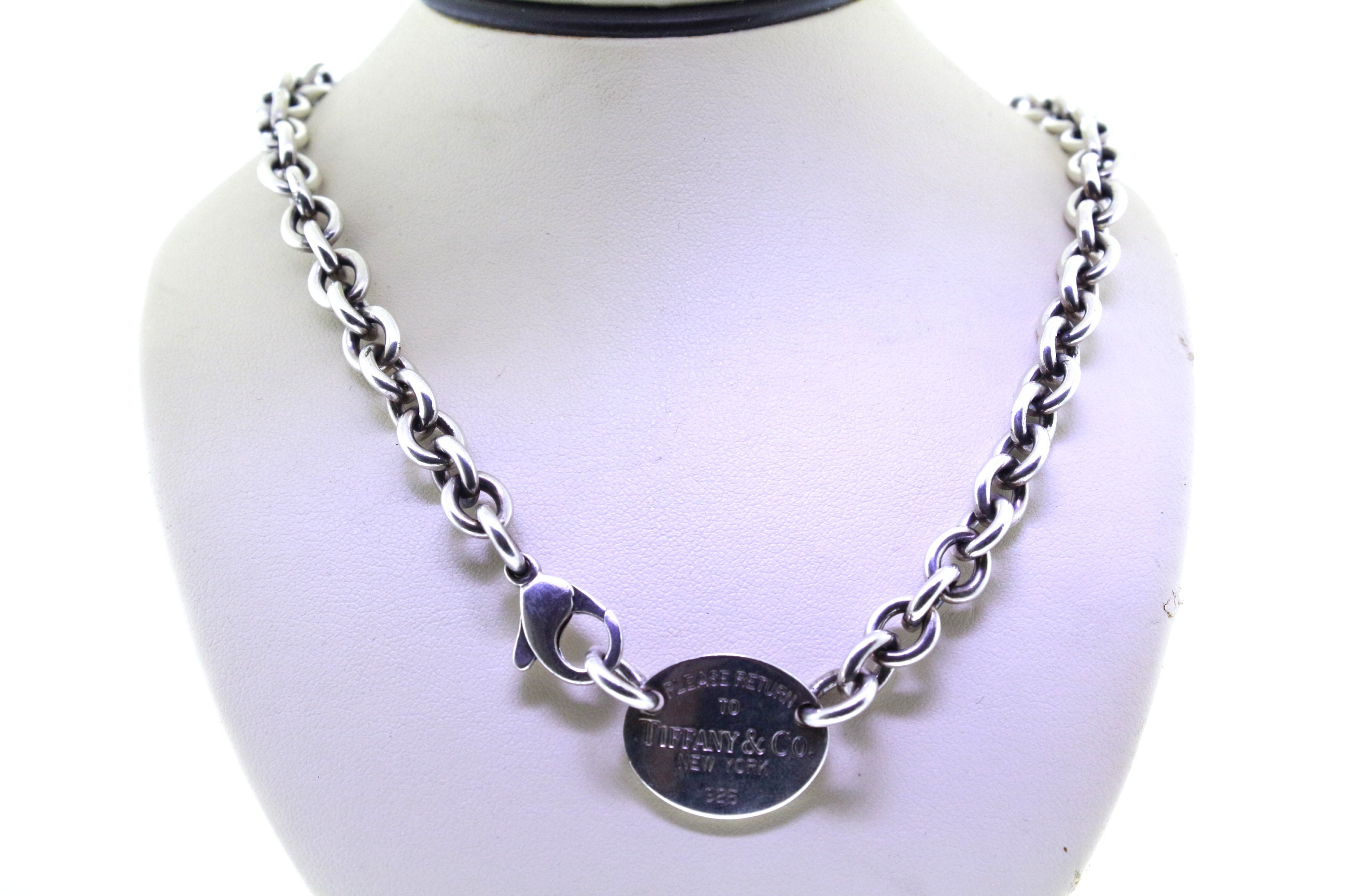 Tiffany Co. Return to Tiffany Sterling Silver Oval Tag Choker Necklace 15 Etsy