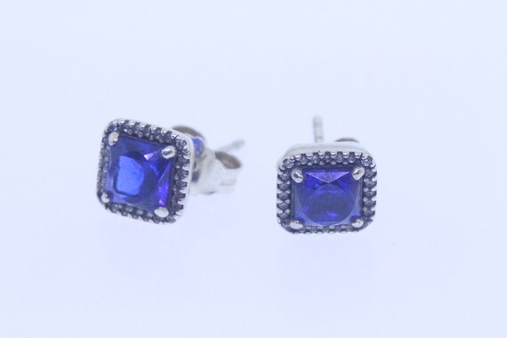 Pandora Blue Square Sparkle Halo Stud Earrings - Gem