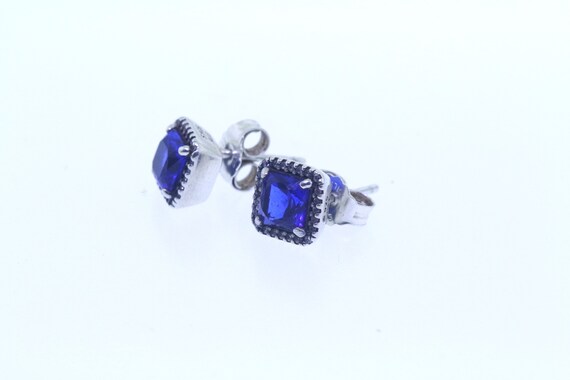 Pandora Blue Square Sparkle Halo Stud Earrings - Gem