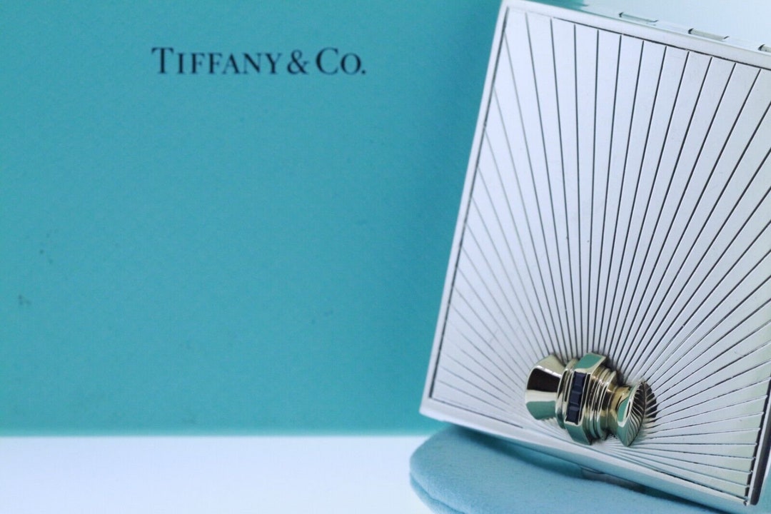Tiffany & Co. Sterling Silver and 14k Gold With Sapphire Compact Powder ...