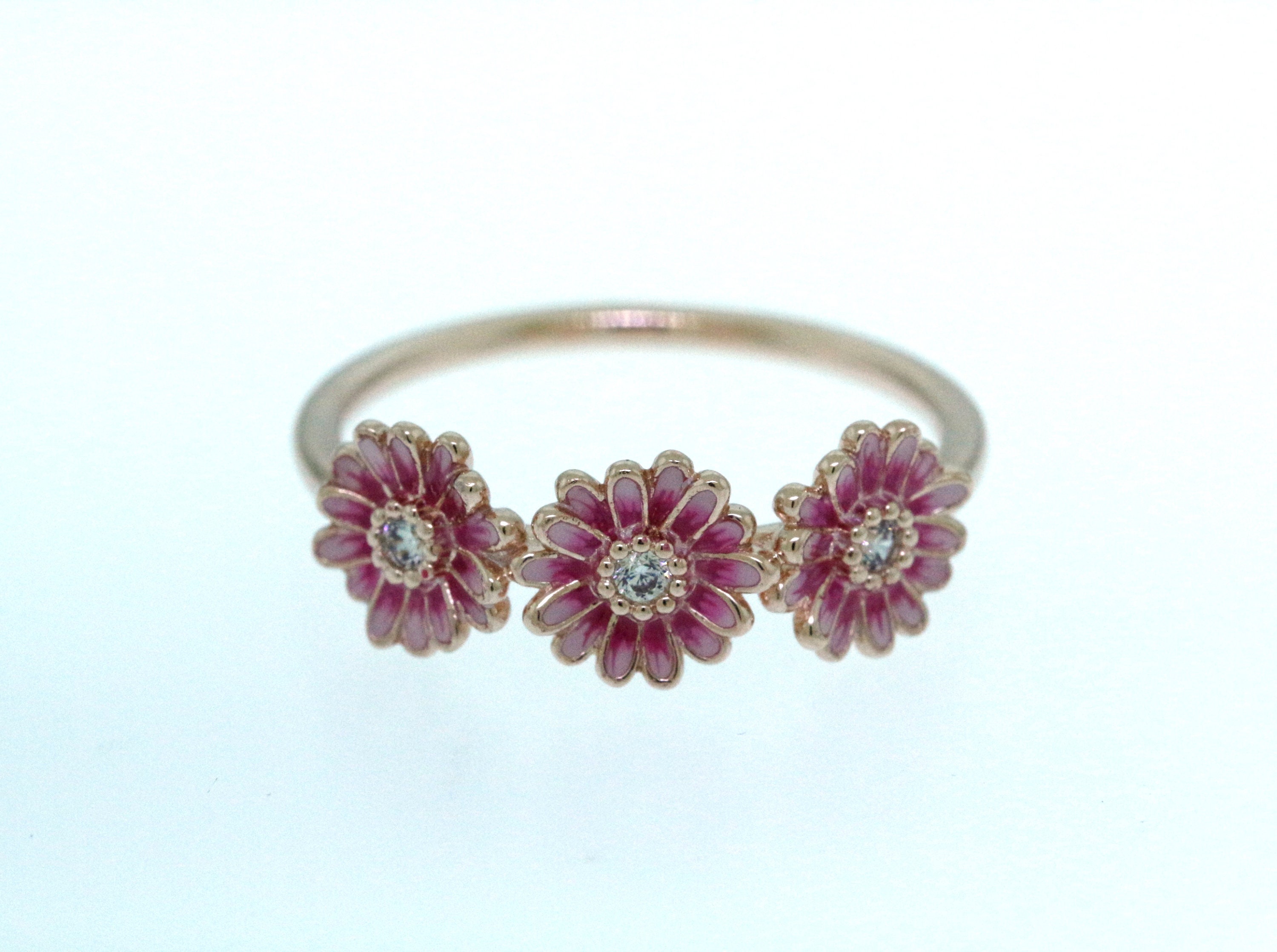 Pandora 14k Rose Gold Plate Pink Daisy Flower Trio Ring | Etsy
