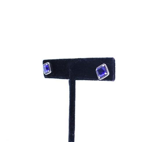 Pandora Blue Square Sparkle Halo Stud Earrings - Gem