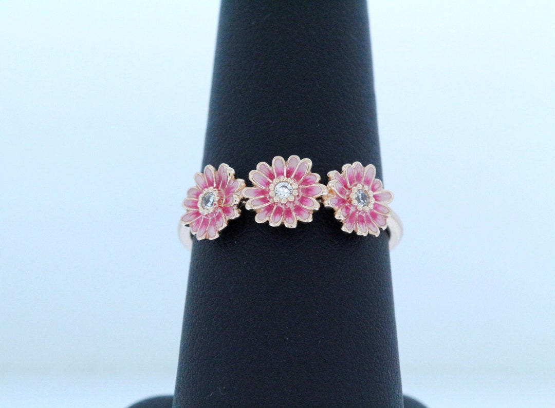 Pandora 14k Rose Gold Plate Pink Daisy Flower Trio Ring - Etsy