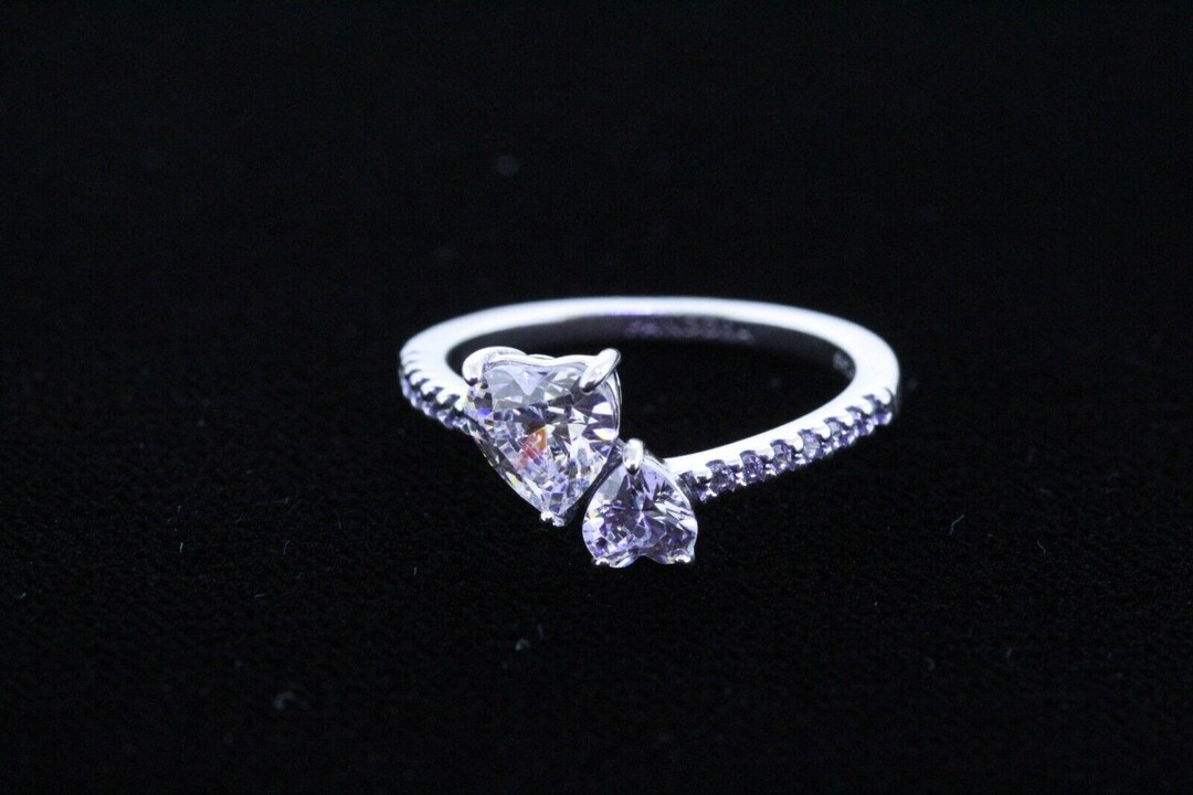 Pandrora Double Heart Sparkling Ring Love Stackable Ring S925 ALE 191198C01 - Etsy