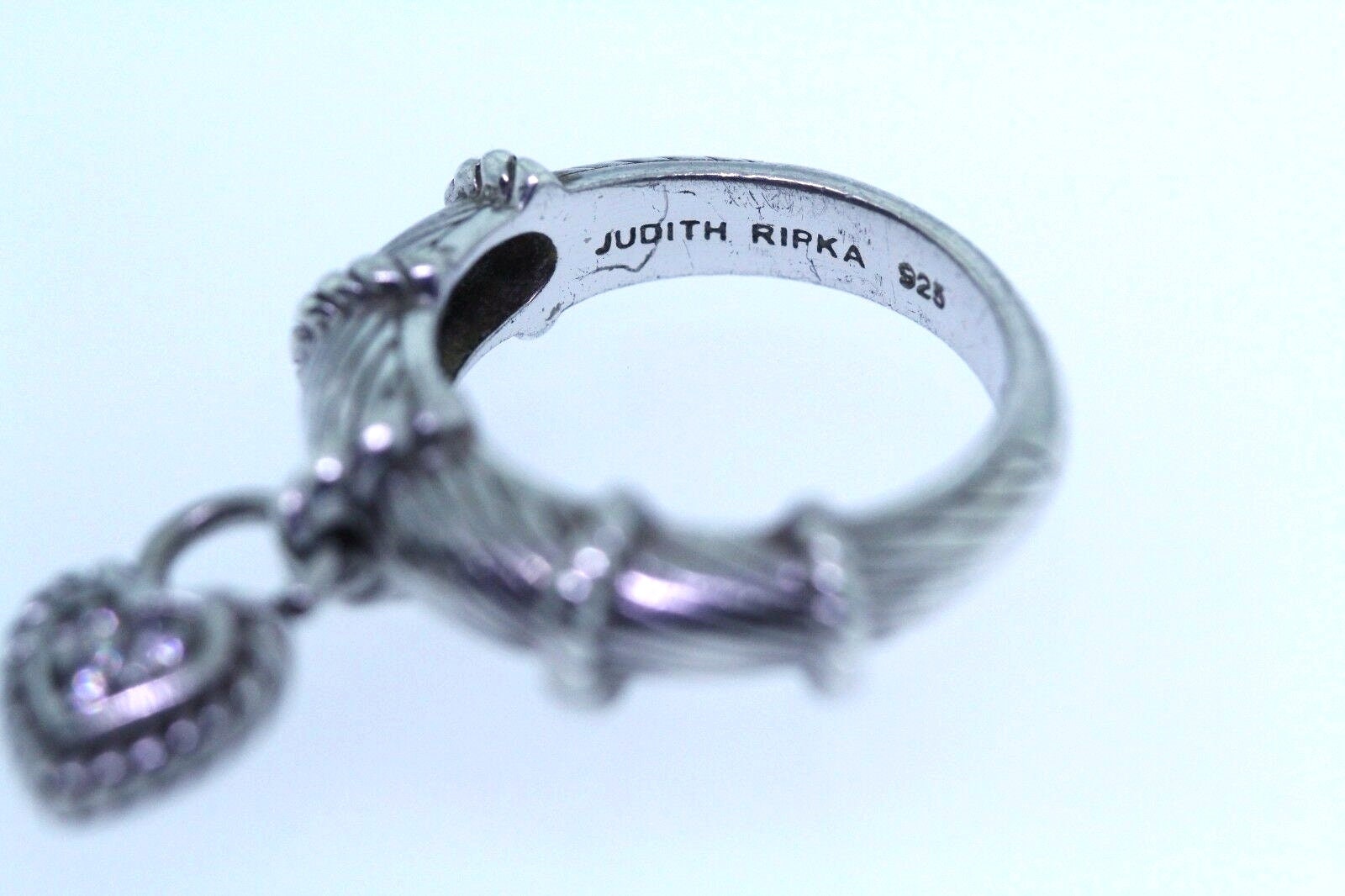 Judith Ripka Sterling Silver Dangling CZ Heart Charm Ring - Etsy