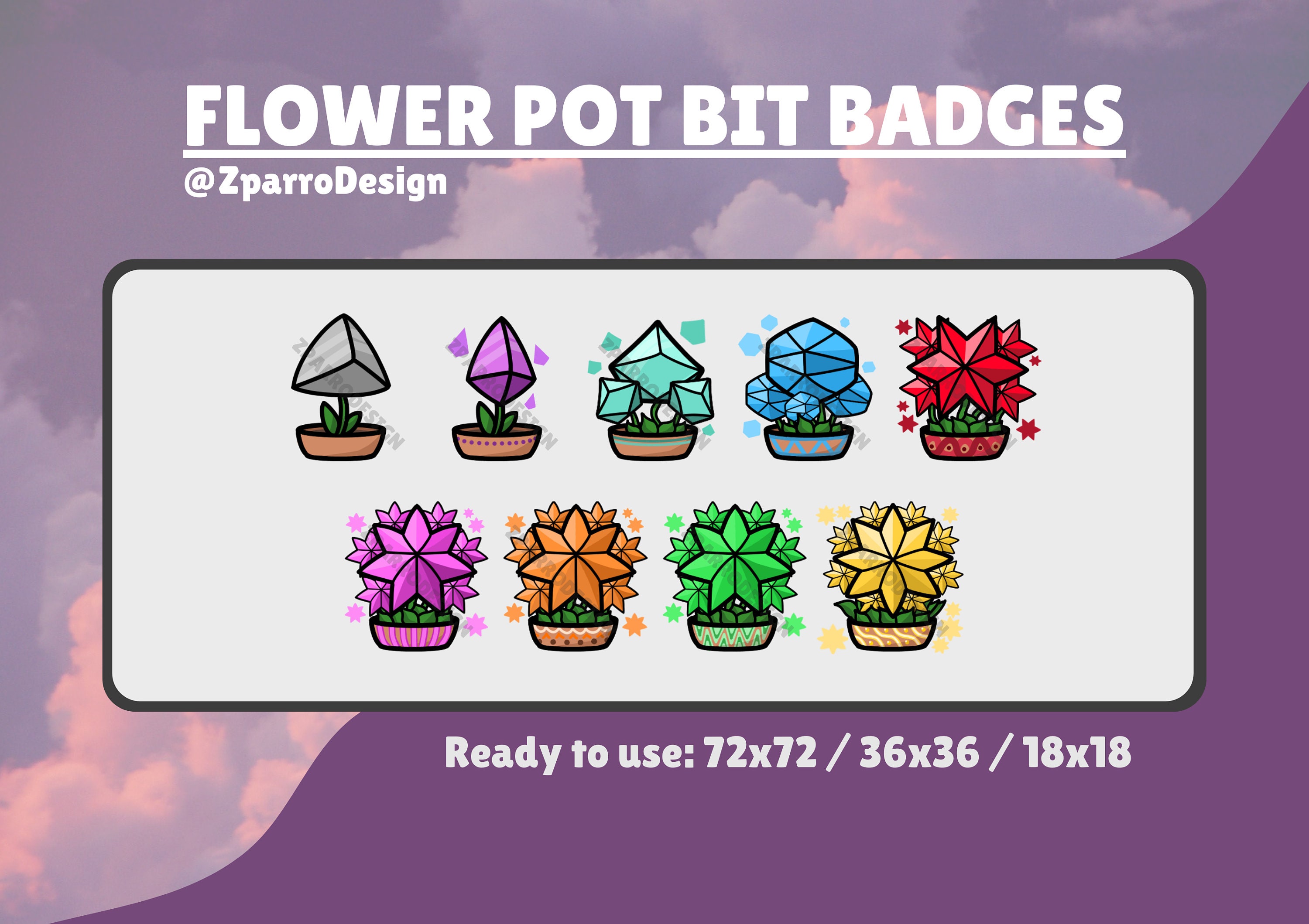 9x Flower Pot Bit Badges / Twitch Badges / Bit Badges / Sub Badges ...