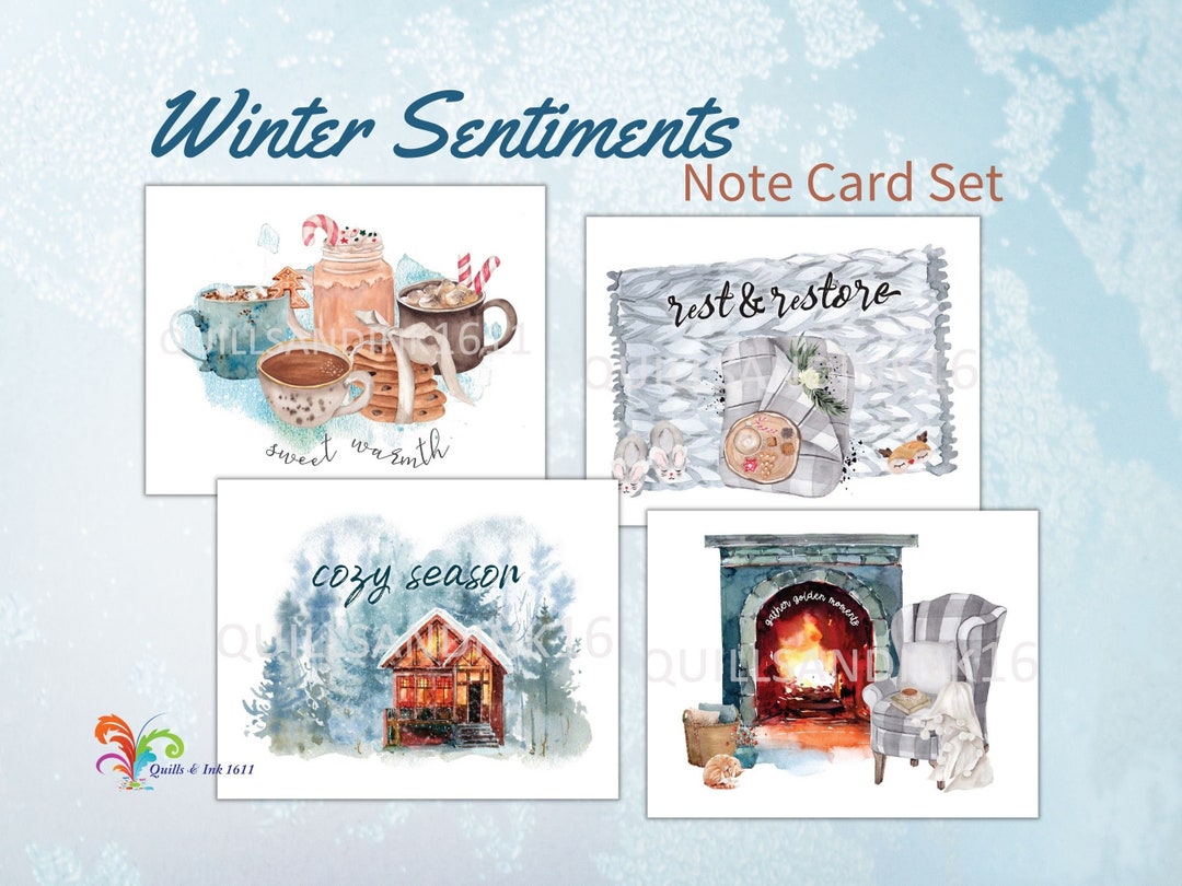 Winter Sentiments Note Card Set - Etsy