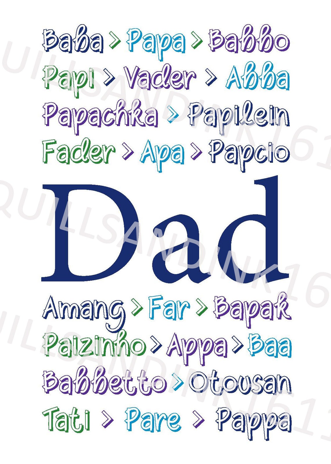 Printable Dad in Different Languages Greeting Card - Etsy
