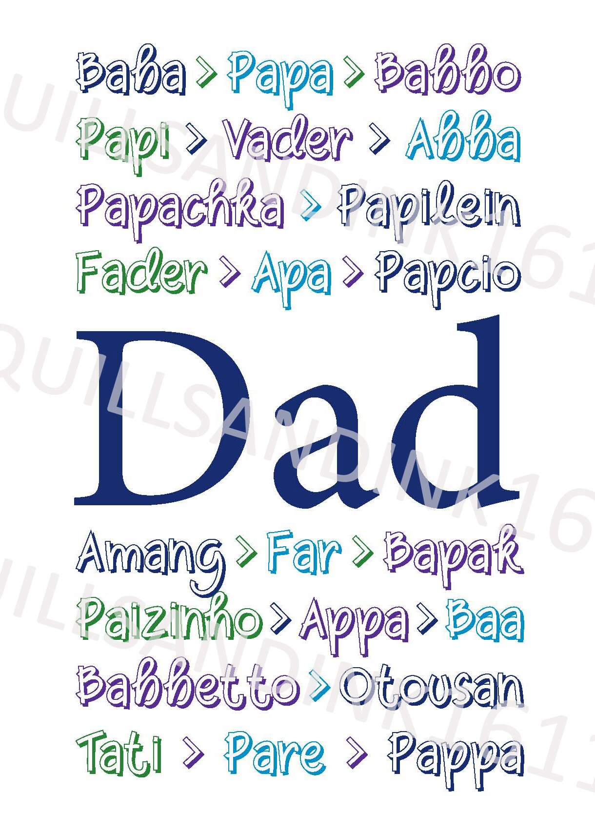 Printable Dad in Different Languages Greeting Card - Etsy