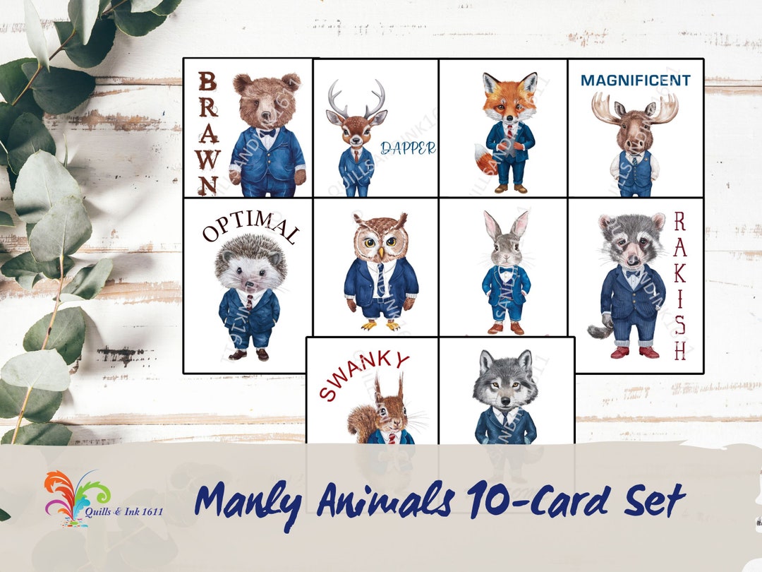 Manly Animals Masculine Card Set - Etsy