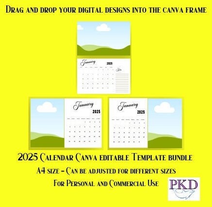 2025 Calendar Editable Canva Frame Template | Instant Download | Ai Art ...