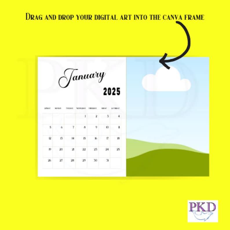 2025 Calendar Editable Canva Frame Template | Instant Download | Ai Art ...