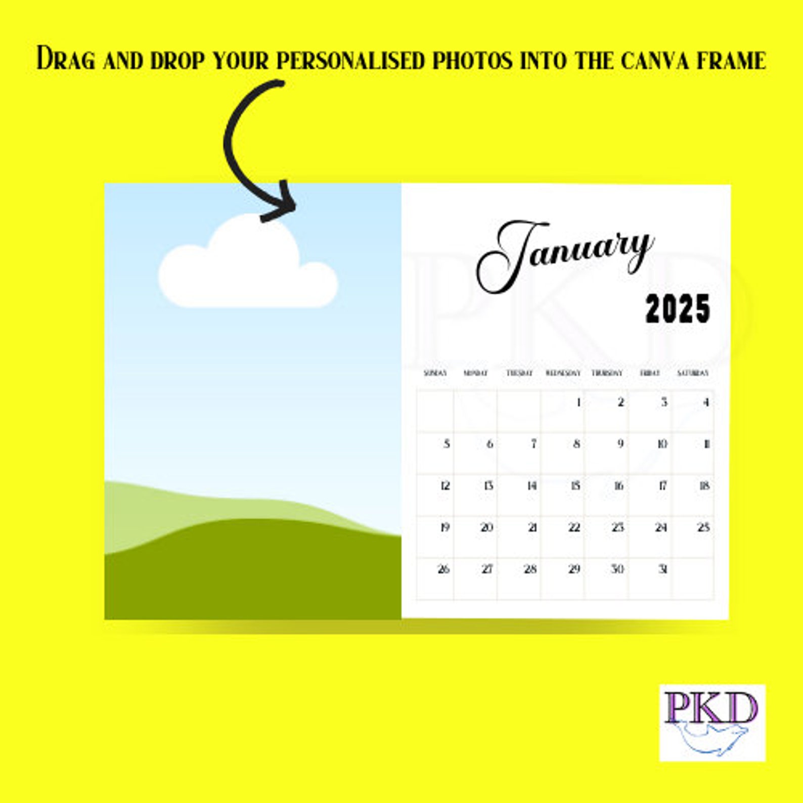 2025 Calendar Editable Canva Frame Template | Instant Download | Ai Art ...