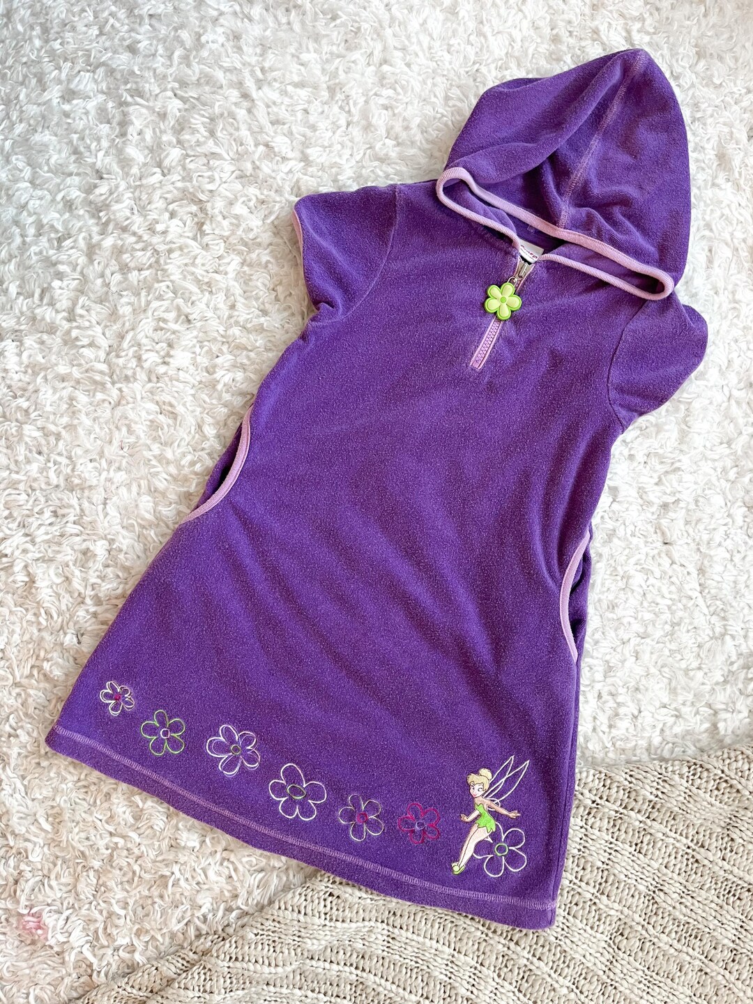 Vintage Y2K Girls Tinkerbell Terry Cloth Swimsuit Coverup Dress Disney ...