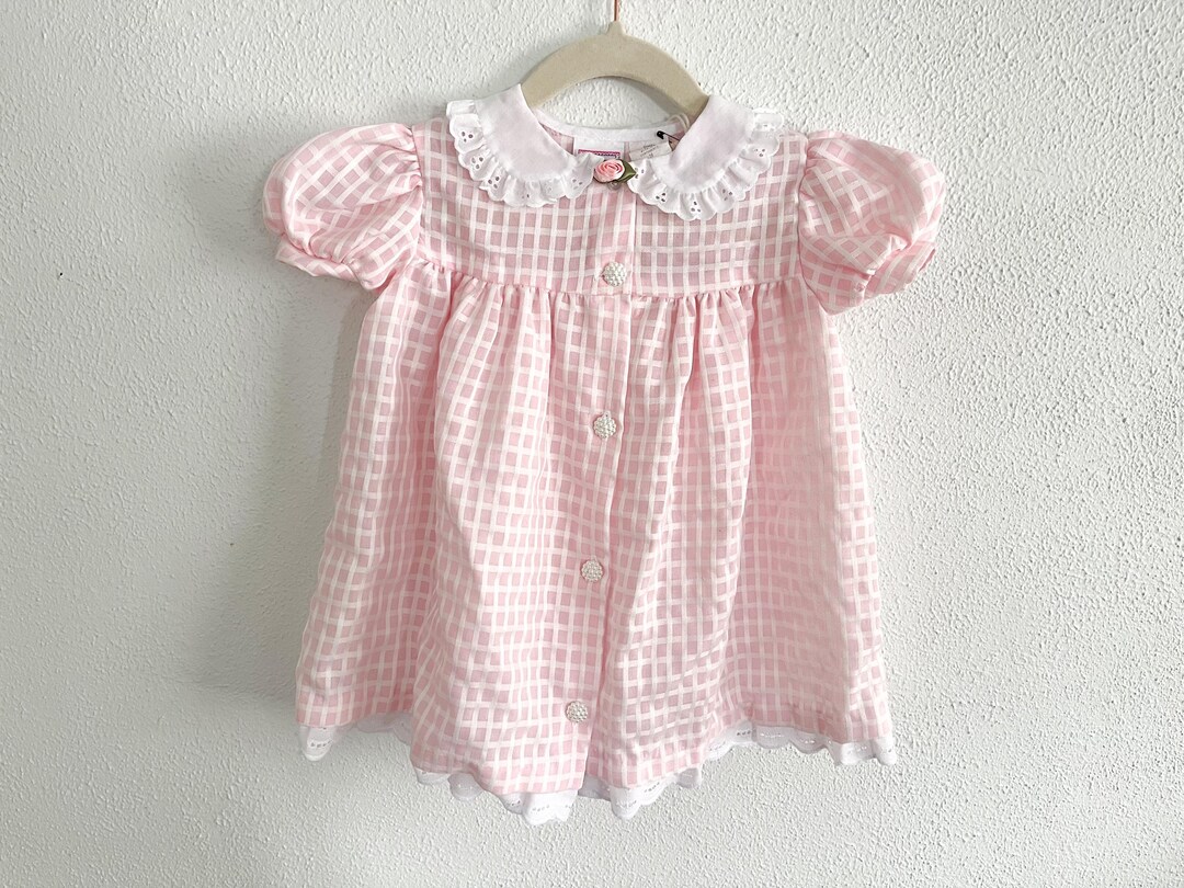 Vintage 1990s Baby Girl Light Pink Checkered and Lace Dress Somerset ...
