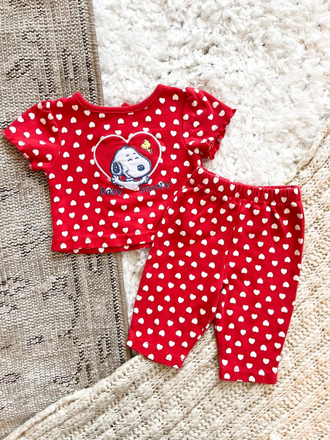 Vintage 2000s Y2K Baby Girl Red Heart Baby Snoopy and Woodstock 2 Piece ...