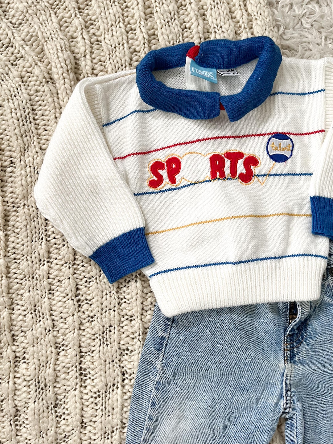 Vintage 1970s Baby Gender Neutral Primary Color Sports Sweater With ...