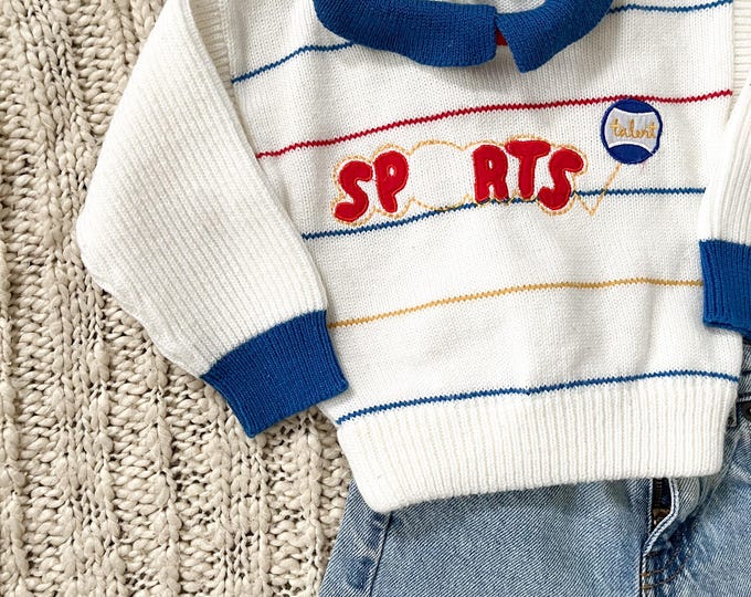 Vintage 1970s Baby Gender Neutral Primary Color Sports Sweater With ...