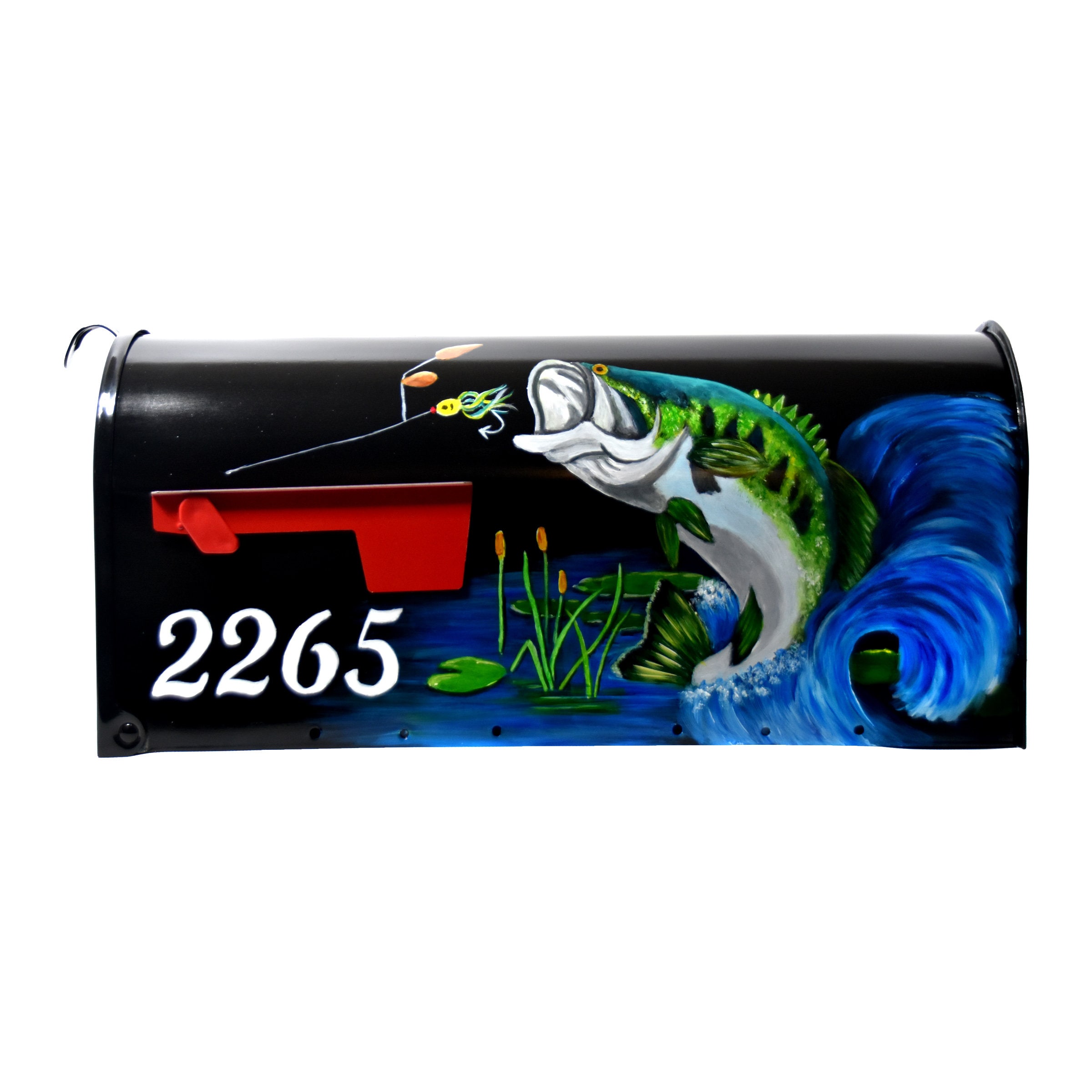 Hand Painted Largemouth Bass Fish Rural Mailbox With Free House Number ...