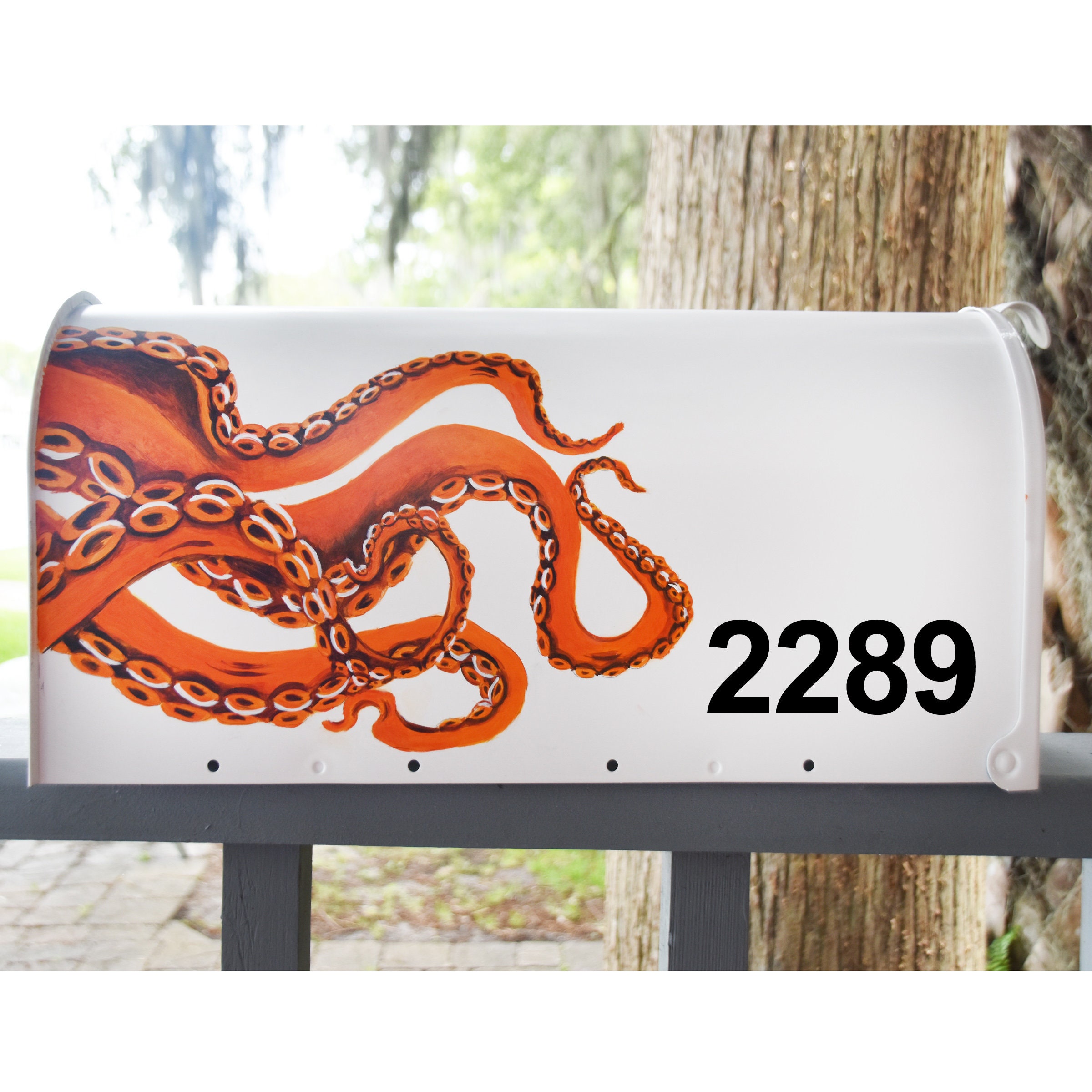Custom Hand Painted Octopus White Mailbox With House Number - Etsy