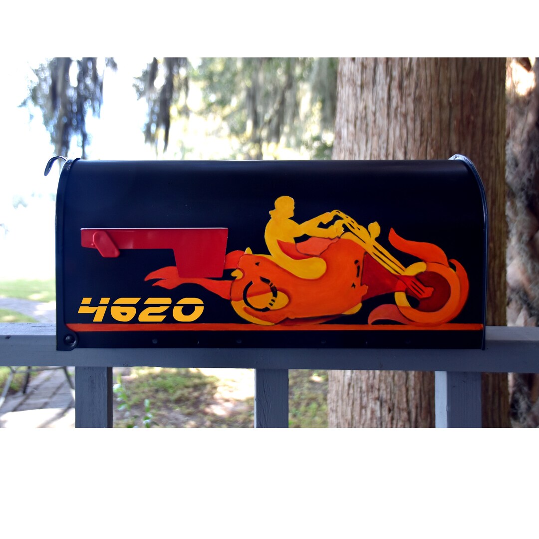 Painted Motorcycle With Flames Mailbox - Etsy