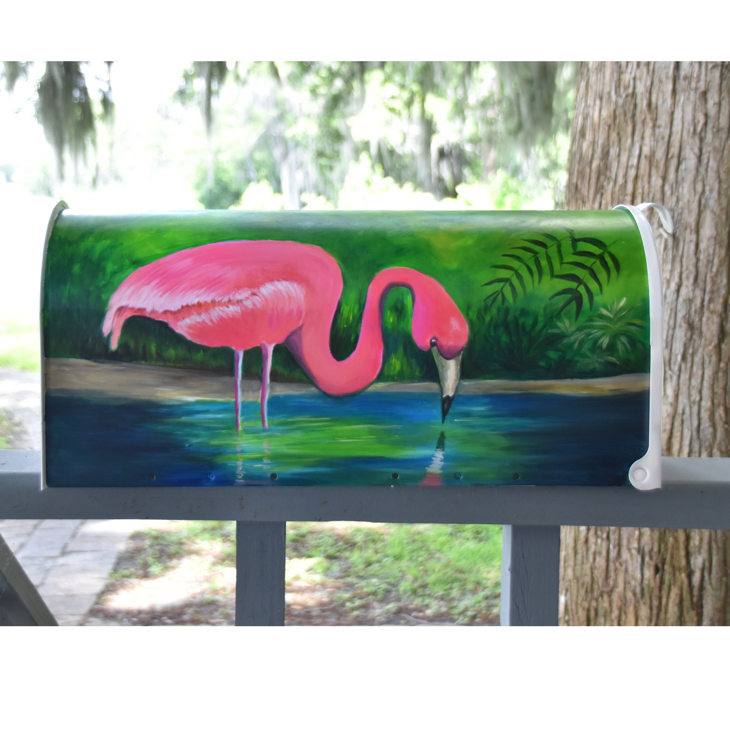 Custom Hand Painted Tropical Flamingo Rural Mailbox With Free House ...