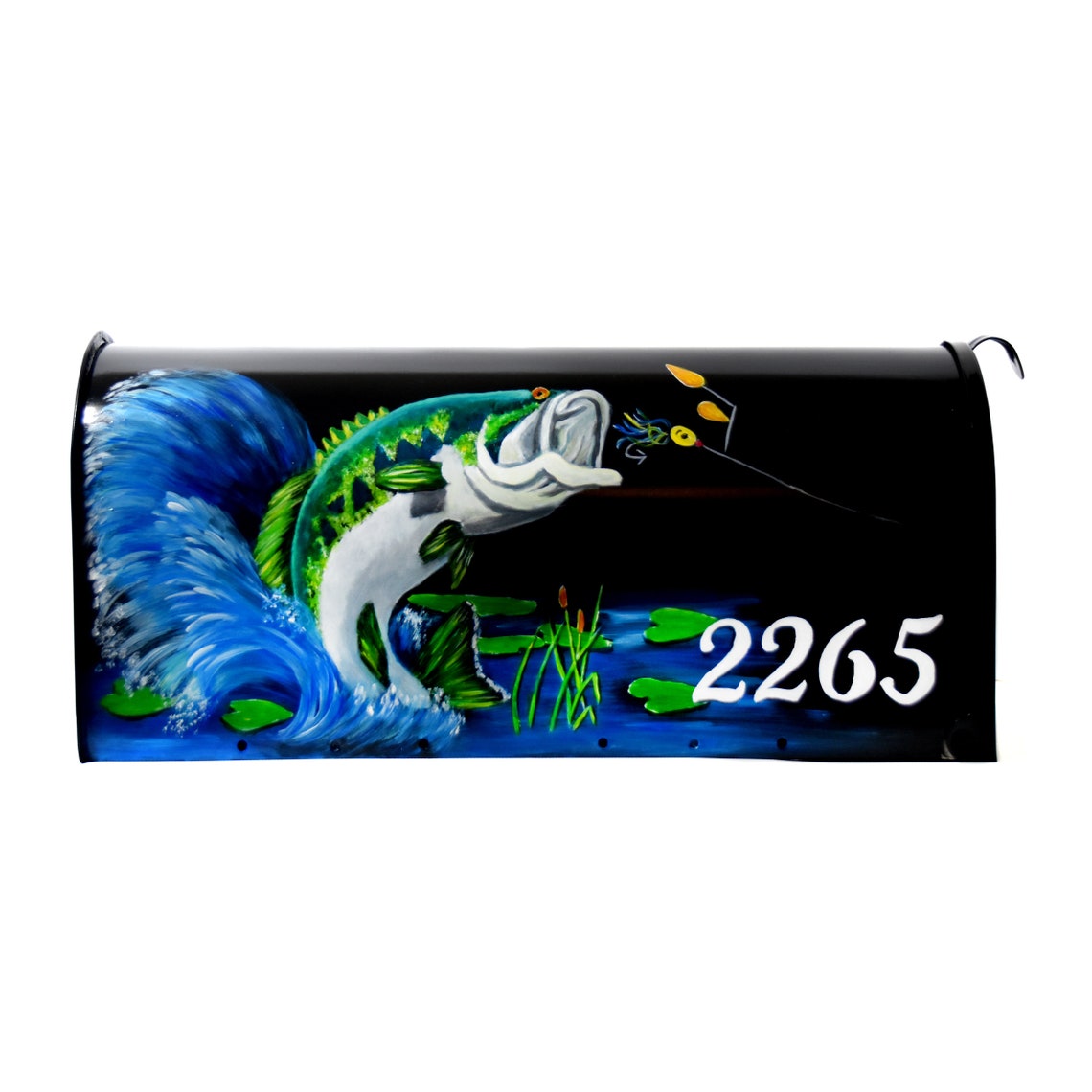 Hand Painted Largemouth Bass Fish Rural Mailbox With Free House Number ...