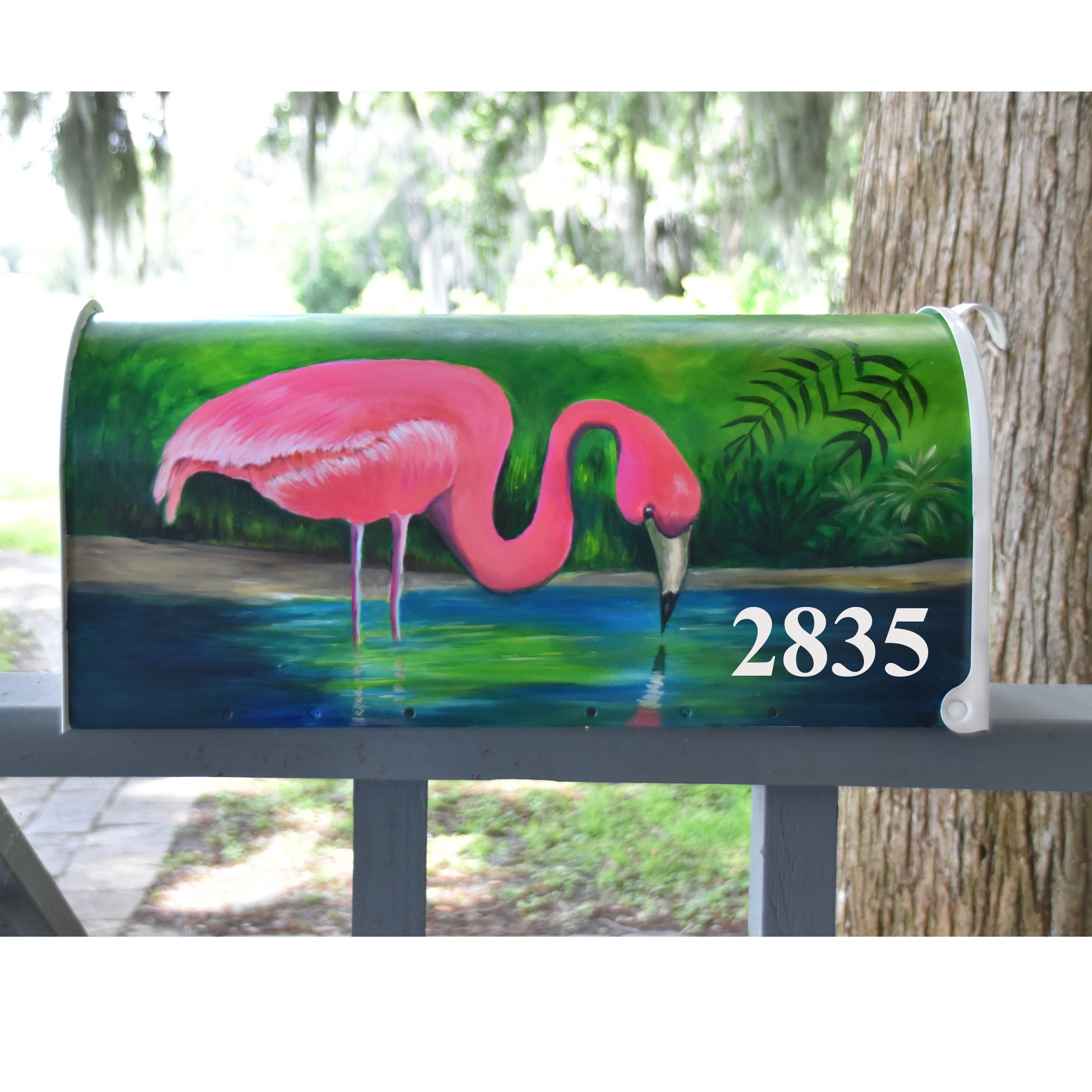 Custom Hand Painted Tropical Flamingo Rural Mailbox With Free House ...