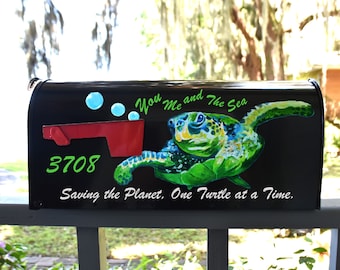 Turtle Sea Life Whimsical Mailbox, Hand Painted Mailbox, Decorative ...
