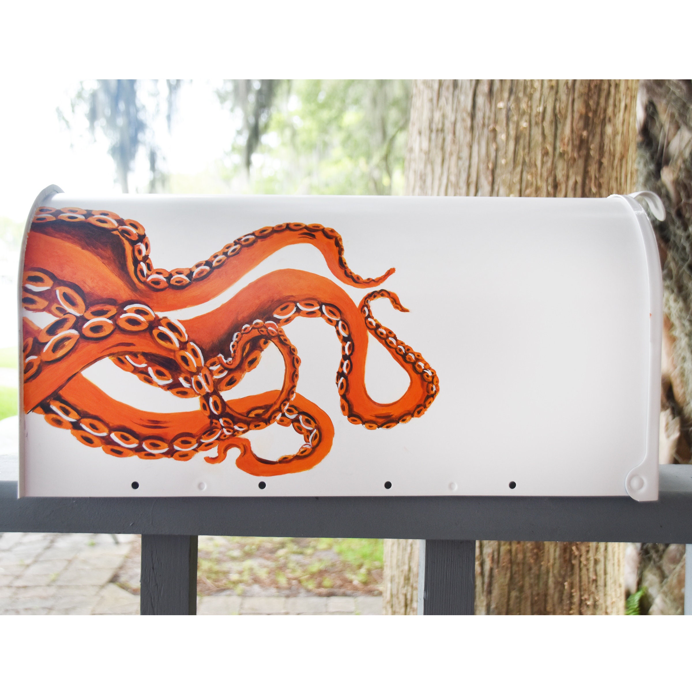 Custom Hand Painted Octopus White Mailbox With House Number - Etsy