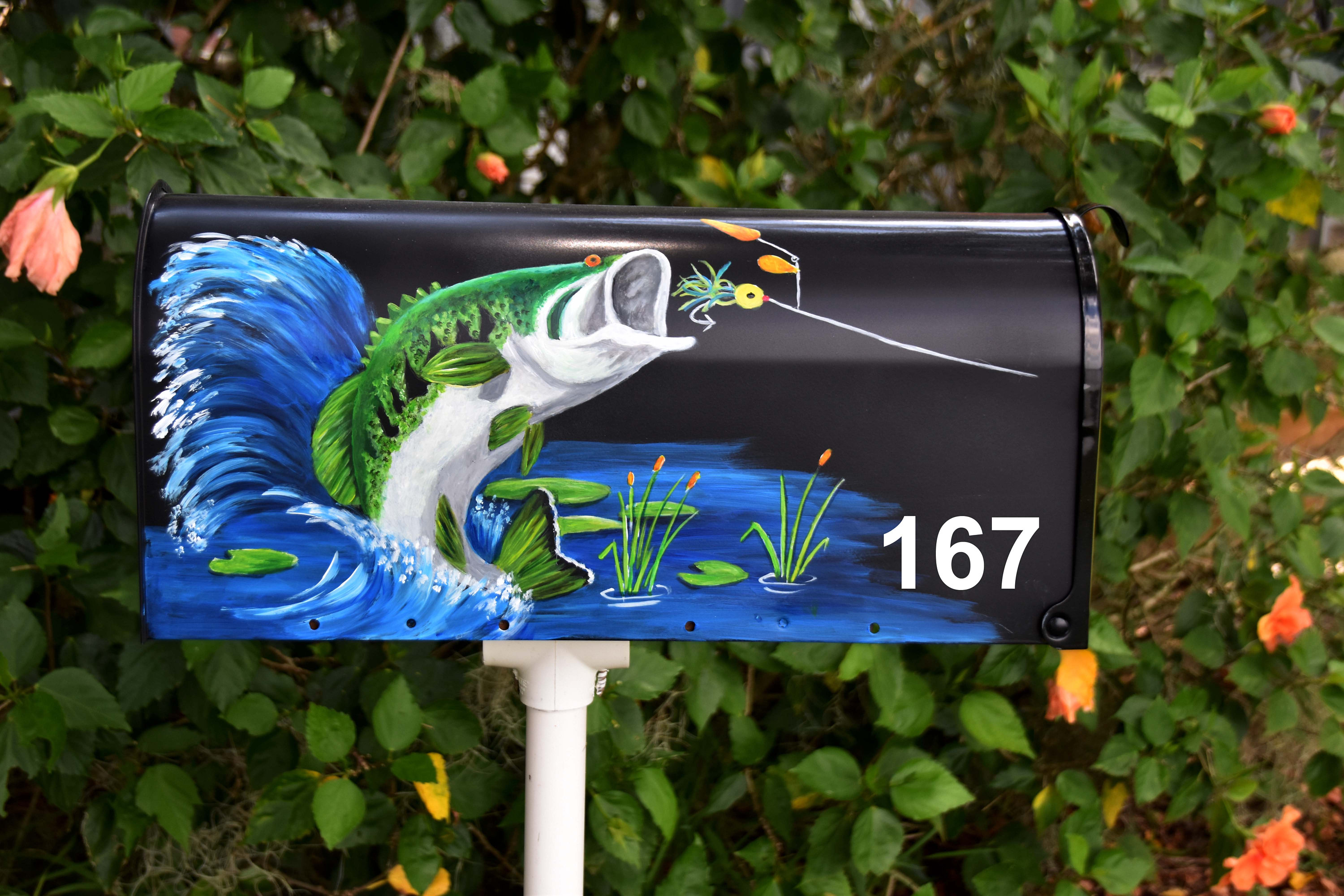 Hand Painted Largemouth Bass Fish Rural Mailbox With Free House Number ...