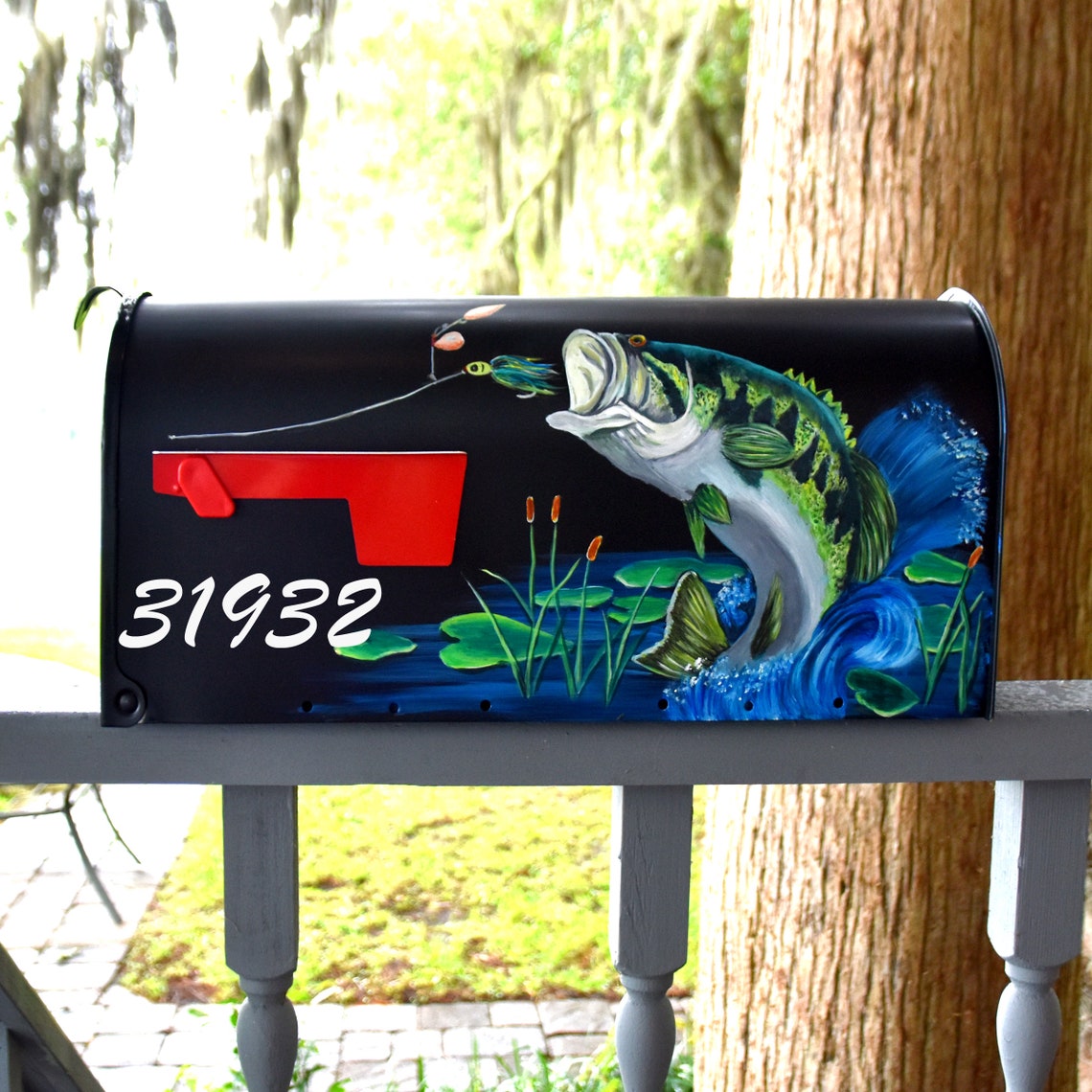 Hand Painted Largemouth Bass Fish Rural Mailbox With Free House Number ...